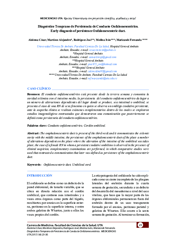 (PDF) Diagnóstico Temprano de Persistencia de Conducto Onfalomesentérico