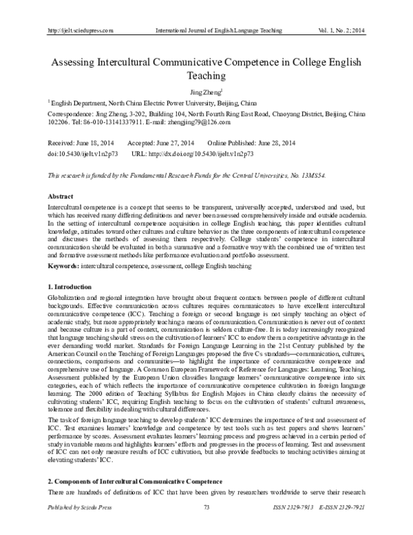 (PDF) Assessing Intercultural Communicative Competence in College ...