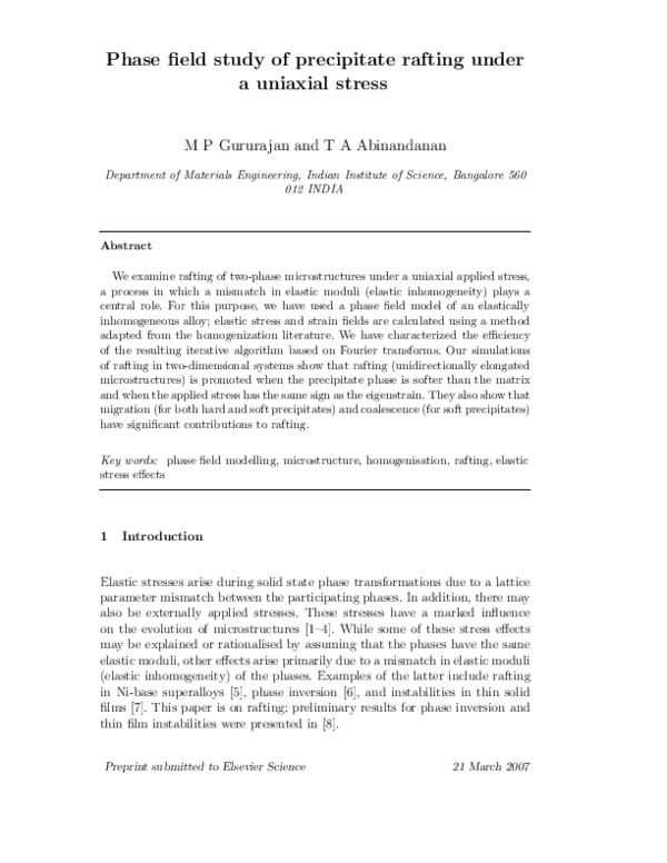 (PDF) Phase field study of precipitate rafting under a uniaxial stress