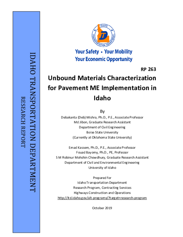 (PDF) Unbound Materials Characterization for Pavement ME Implementation ...