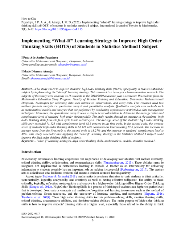 (PDF) Implementing “what-if” learning strategy to improve high order thinking skills (HOTS) of ...