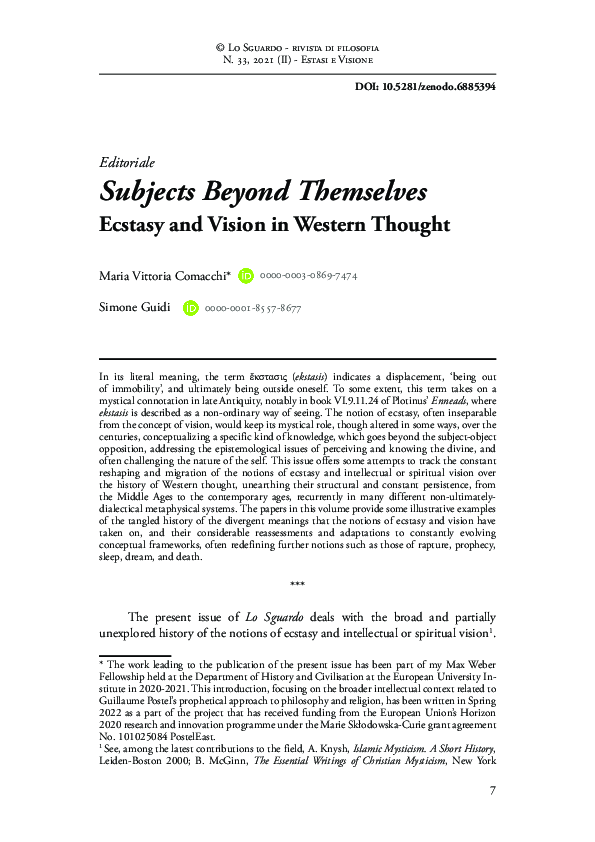 (PDF) Subjects Beyond Themselves Ecstasy and Vision in Western Thought