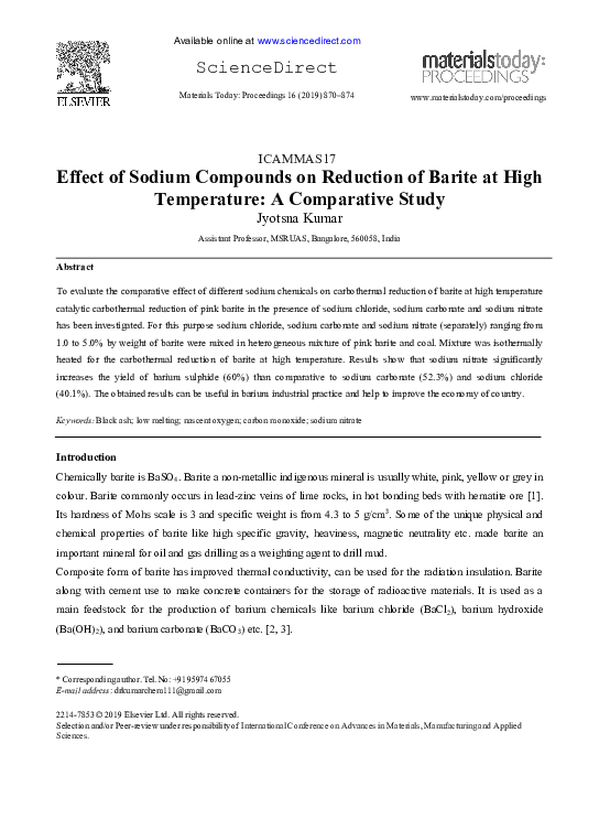 (PDF) Effect of Sodium Compounds on Reduction of Barite at High ...