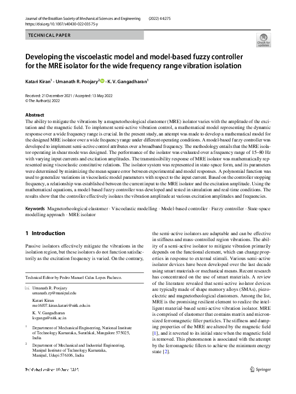 (PDF) Developing the viscoelastic model and model-based fuzzy controller for the MRE isolator ...