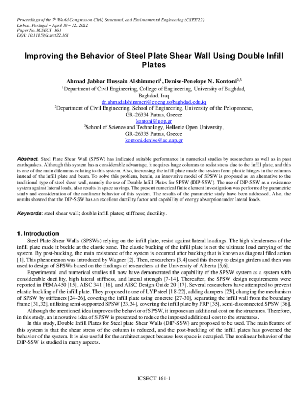 (PDF) Improving the Behavior of Steel Plate Shear Wall Using Double ...