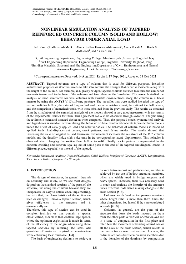 (PDF) Nonlinear Simulation Analysis of Tapered Reinforced Concrete Column (Solid and Hollow ...