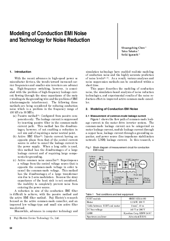 (PDF) Modeling of Conduction EMI Noise and Technology for Noise Reduction