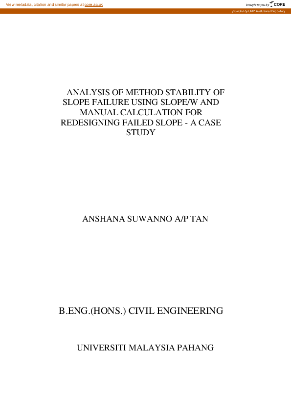 (PDF) Analysis of method stability of slope failure using slope/w and manual calculation for ...