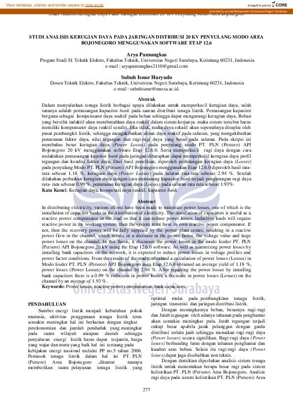 (PDF) Studi Analisis Kerugian Daya Pada Jaringan Distribusi 20 KV ...