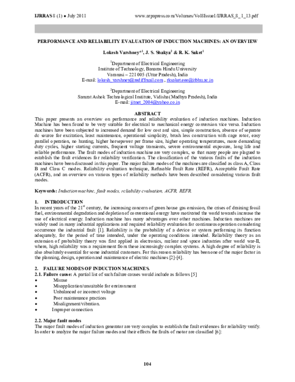 (PDF) Performance and Reliability Evaluation of Induction Machines: An ...