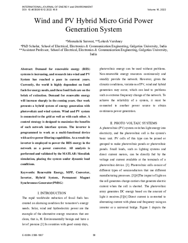 (PDF) Wind and PV Hybrid Micro Grid Power Generation System
