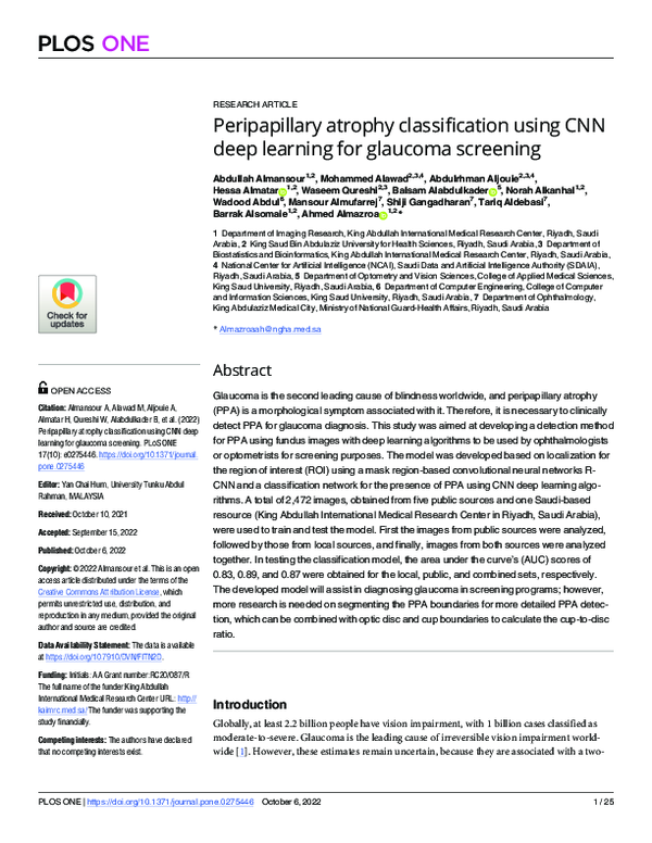 (PDF) Peripapillary atrophy classification using CNN deep learning for ...