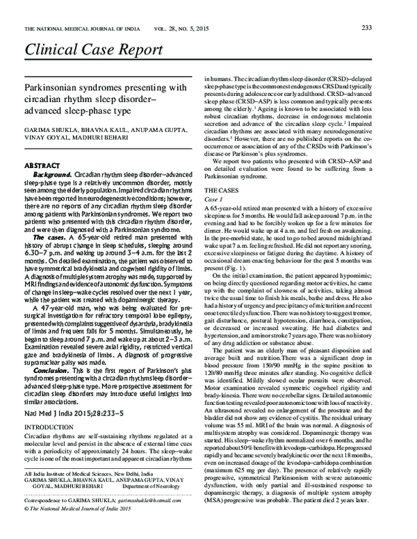 (PDF) Parkinsonian syndromes presenting with circadian rhythm sleep ...