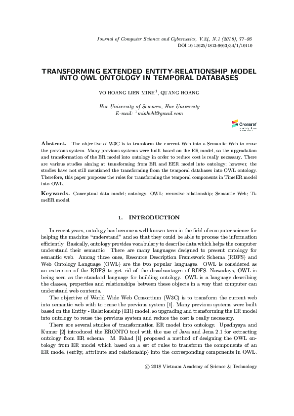 (PDF) Transforming Extended Entity-Relationship Model Into Owl Ontology in Temporal Databases