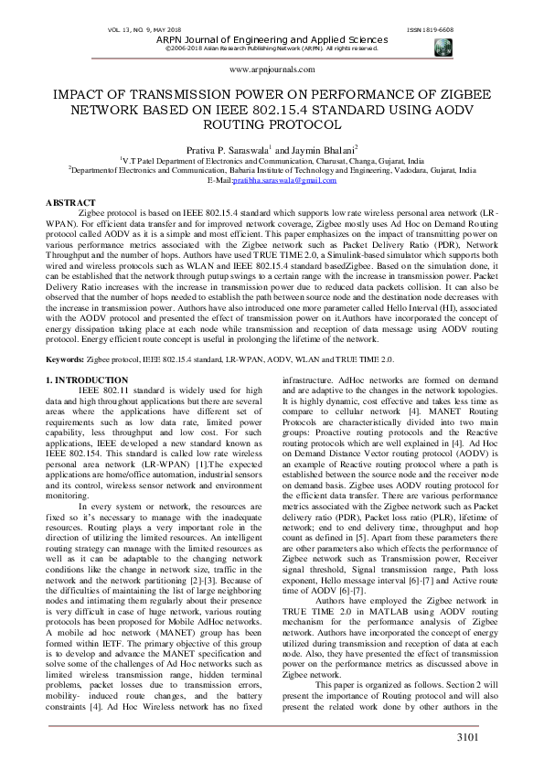 (PDF) Impact of Transmission Power on Performance of Zigbee Network Based on Ieee 802 . 15 . 4 ...
