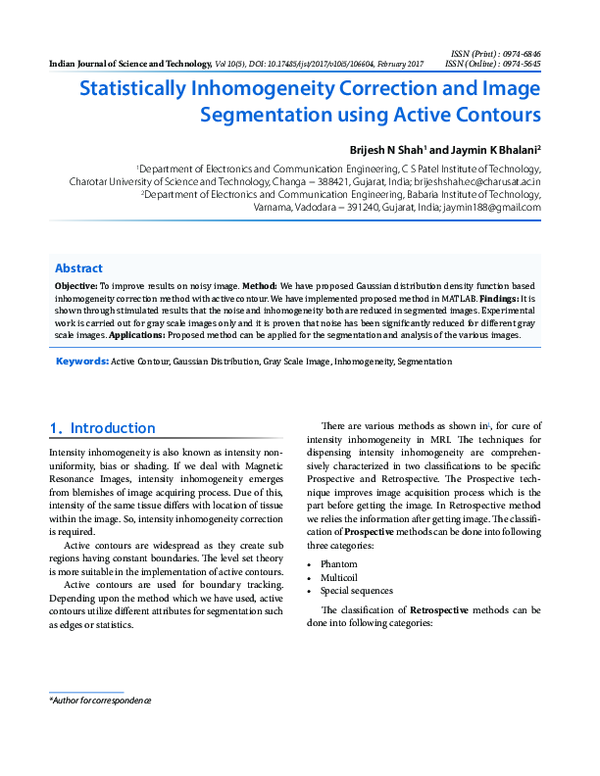 (PDF) Statistically Inhomogeneity Correction and Image Segmentation using Active Contours