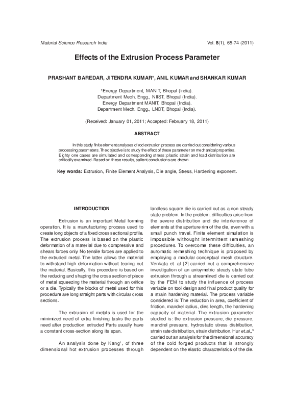 (PDF) Effects of the Extrusion Process Parameter