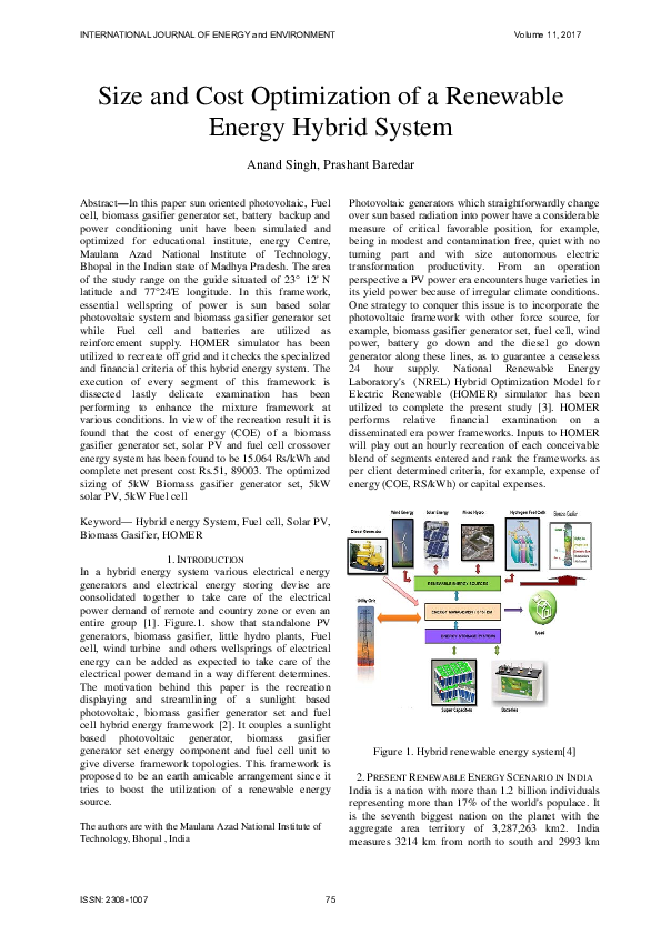 (PDF) Size and Cost Optimization of a Renewable Energy Hybrid System