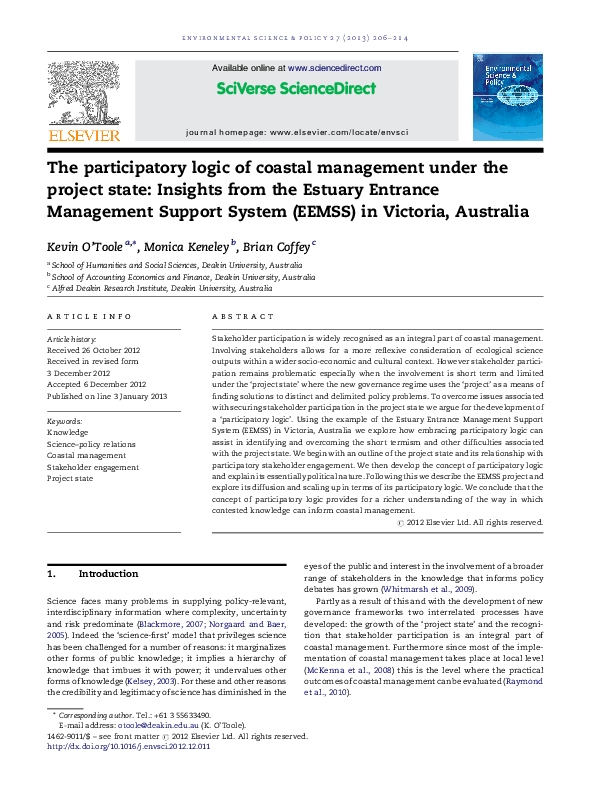 (PDF) The participatory logic of coastal management under the project ...