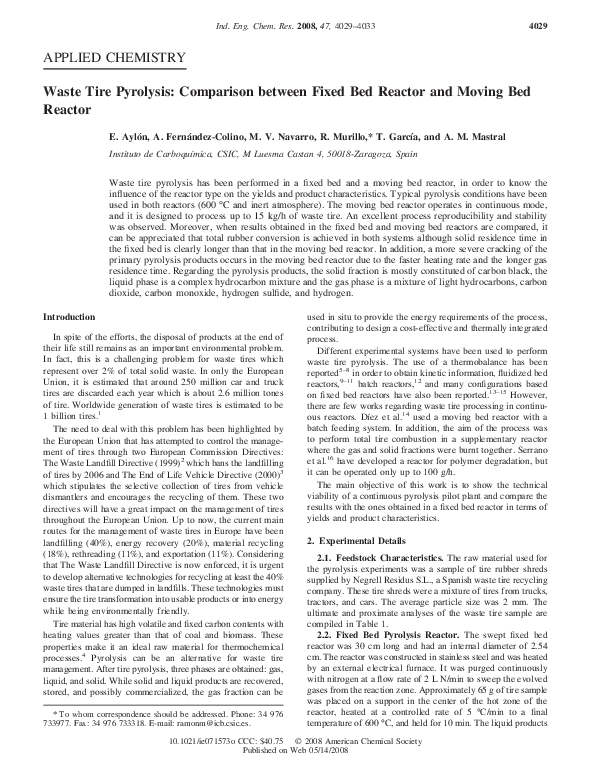 (PDF) Waste Tire Pyrolysis: Comparison between Fixed Bed Reactor and ...