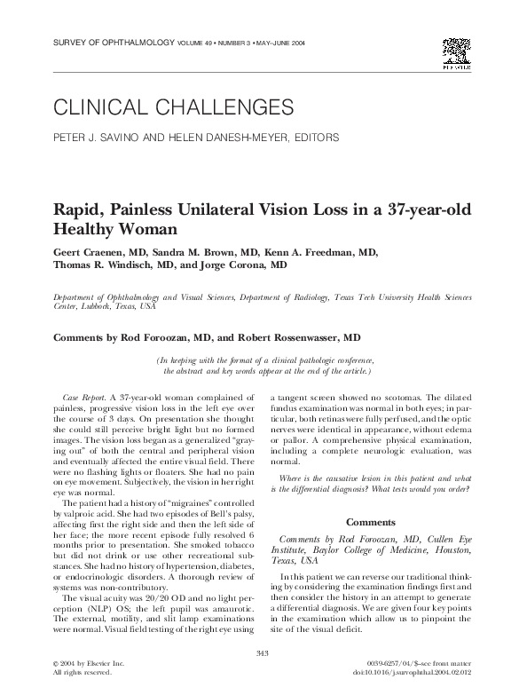 (PDF) Unilateral Vision Loss in a Young Woman