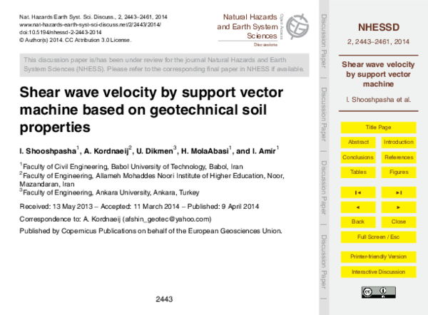 (PDF) Shear wave velocity by support vector machine based on geotechnical soil properties
