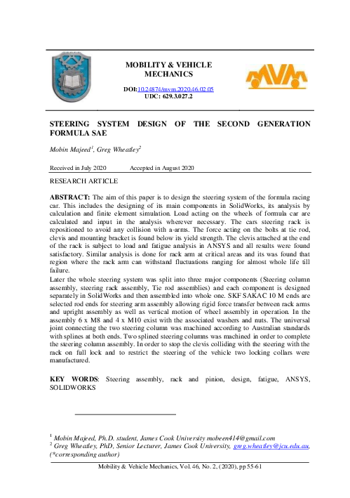 (PDF) Steering System Design of the Second Generation Formula Sae