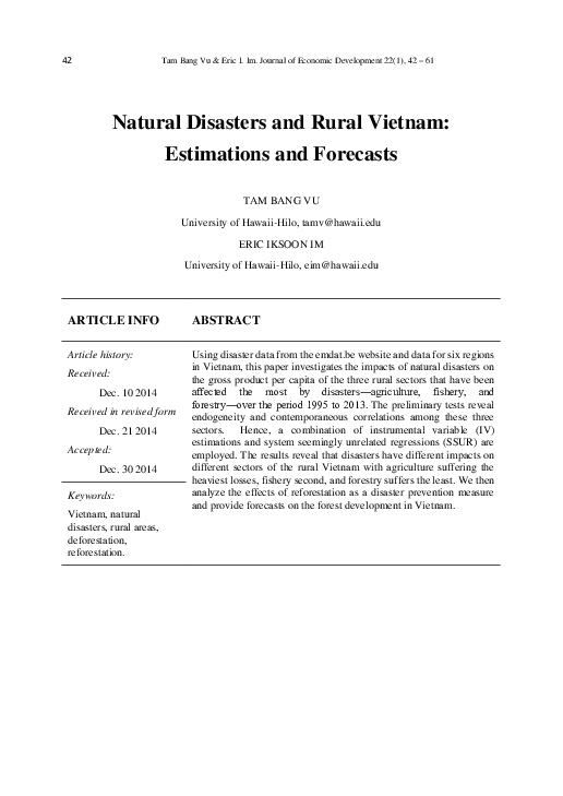 (PDF) Natural Disasters and Rural Vietnam: Estimations and Forecasts