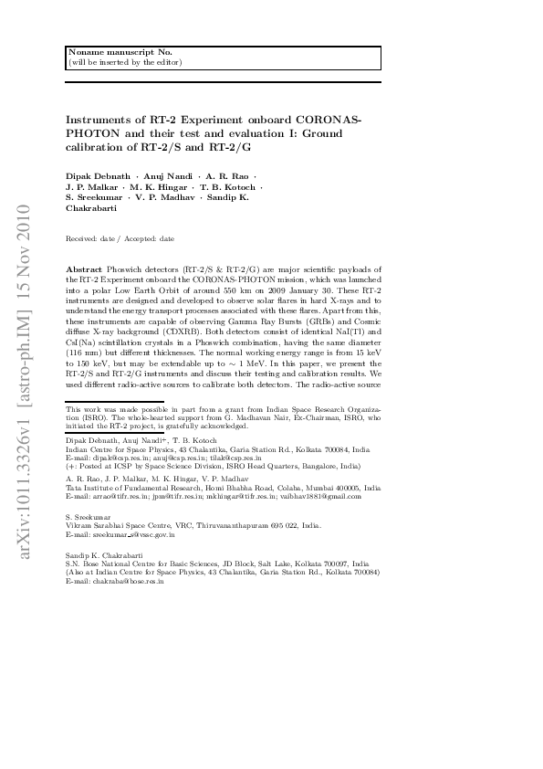 (PDF) Instruments of RT-2 experiment onboard CORONAS-PHOTON and their ...