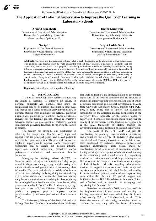 (PDF) The Application of Informal Supervision to Improve the Quality of ...