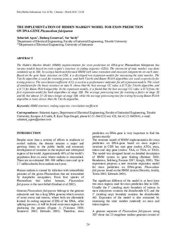 (PDF) THE IMPLEMENTATION OF HIDDEN MARKOV MODEL FOR EXON PREDICTION ON DNA-GENE Plasmodium ...