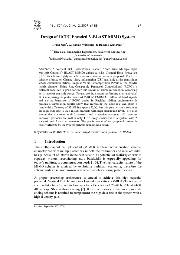 (PDF) Design of RCPC Encoded V-BLAST MIMO System