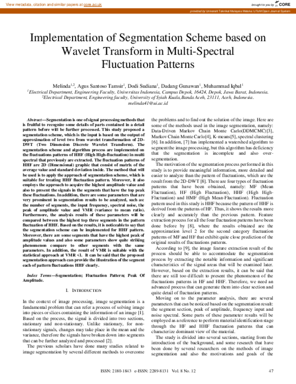 (PDF) Implementation of Segmentation Scheme based on Wavelet Transform in Multi-Spectral ...