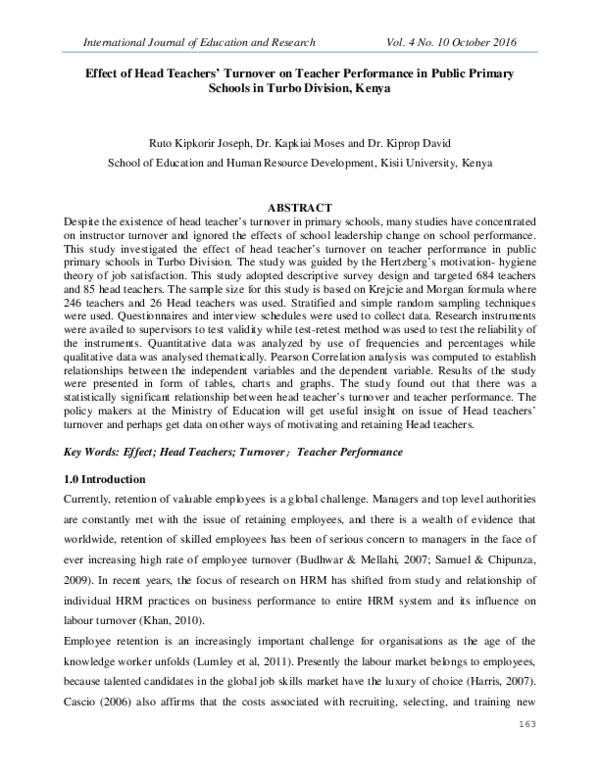 (PDF) Effect of Head Teachers’ Turnover on Teacher Performance in ...