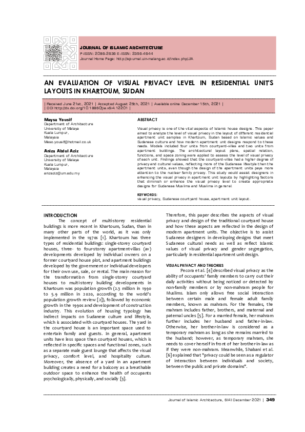 (PDF) An Evaluation of Visual Privacy Level in Residential Unit's ...