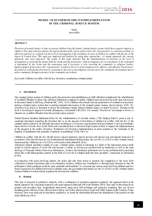 (PDF) Model of Diversion and Its Implementation in the Criminal Justice System