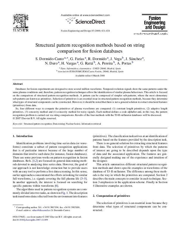 (PDF) Structural pattern recognition methods based on string comparison for fusion databases