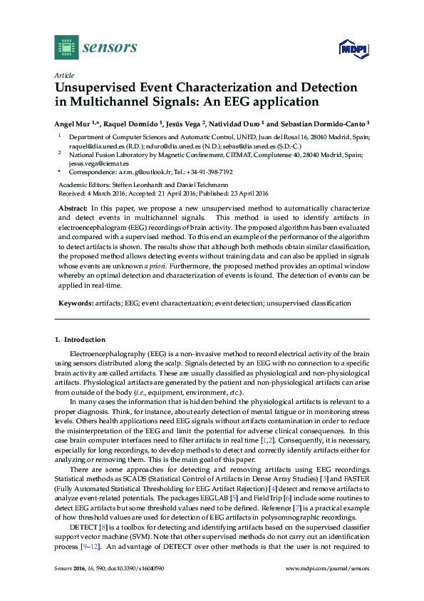 (PDF) Unsupervised Event Characterization and Detection in Multichannel Signals: An EEG application
