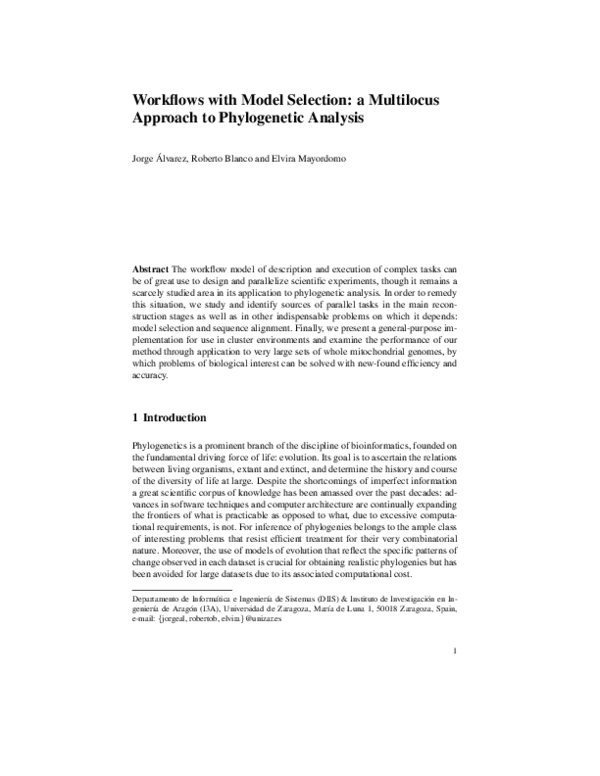 (PDF) Workflows with Model Selection: A Multilocus Approach to Phylogenetic Analysis