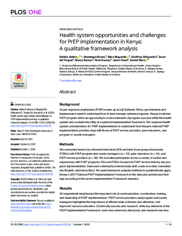 (PDF) Health system opportunities and challenges for PrEP ...