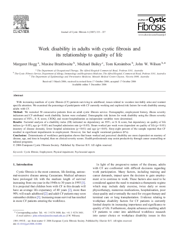 (PDF) Work disability in adults with cystic fibrosis and its ...