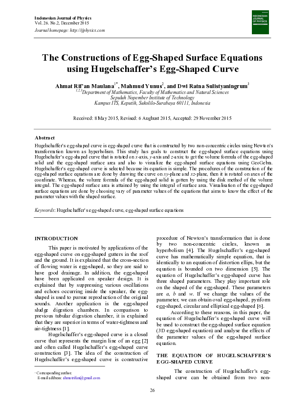(PDF) The Constructions of Egg-Shaped Surface Equations using ...