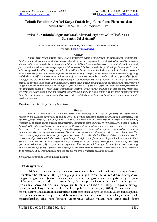 (PDF) Teknik Penulisan Artikel Karya Ilmiah bagi Guru-Guru Ekonomi dan Akuntansi SMA/SMK Se ...