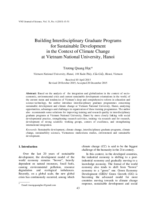 (PDF) Building Interdisciplinary Graduate Programs for Sustainable Development in the Context of ...