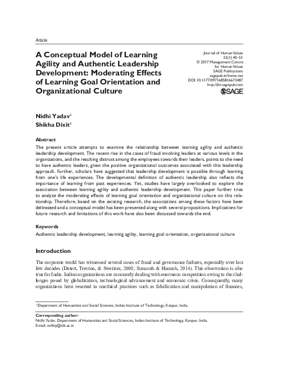 (PDF) A Conceptual Model of Learning Agility and Authentic Leadership Development: Moderating ...