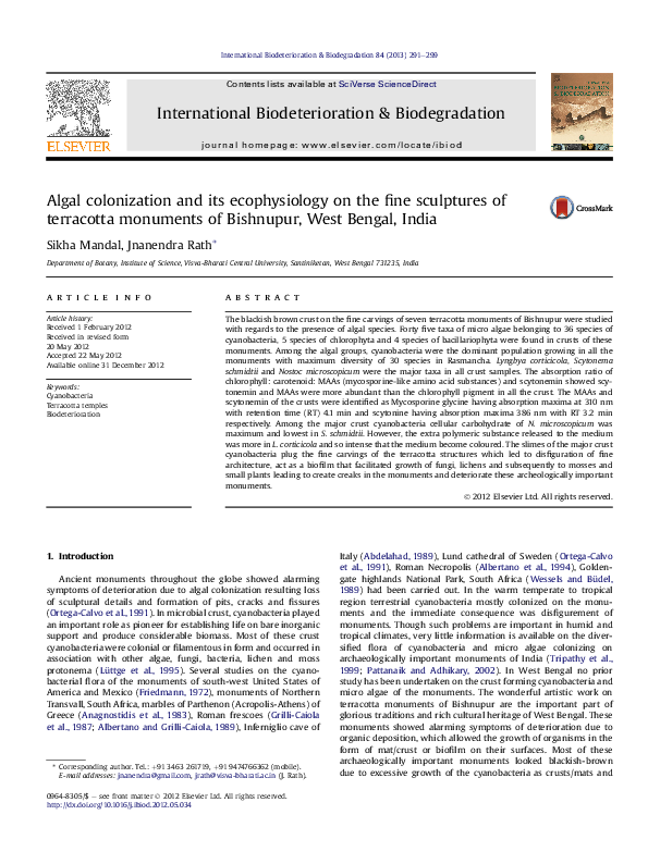 (PDF) Algal colonization and its ecophysiology on the fine sculptures ...