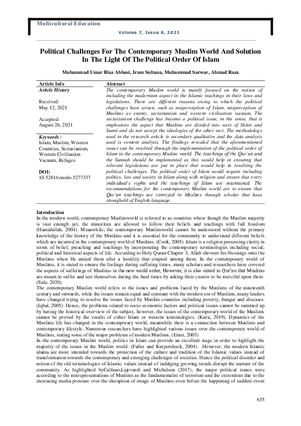 (PDF) Political Challenges For The Contemporary Muslim World And ...