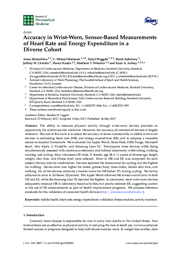 Pdf Accuracy In Wrist Worn Sensor Based Measurements Of Heart Rate And Energy Expenditure In