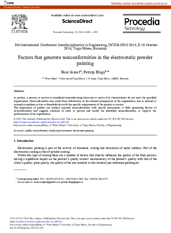 (PDF) Factors that Generate Nonconformities in the Electrostatic Powder ...