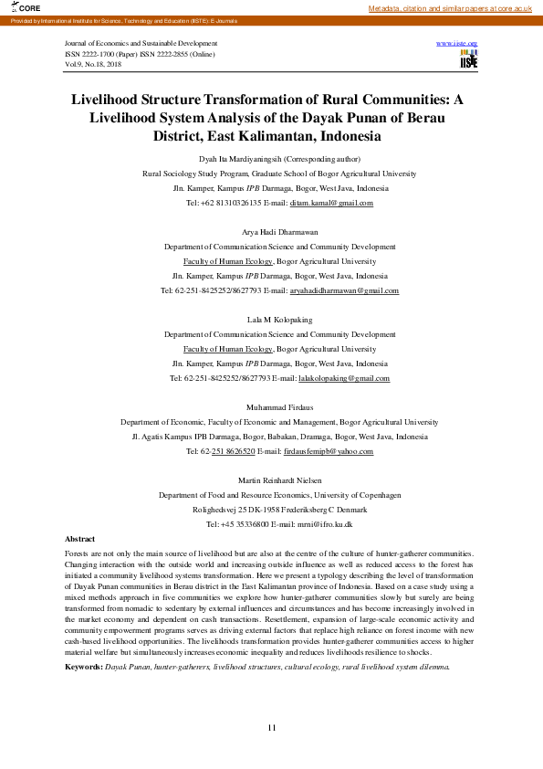 (PDF) Livelihood Structure Transformation of Rural Communities: A Livelihood System Analysis of ...